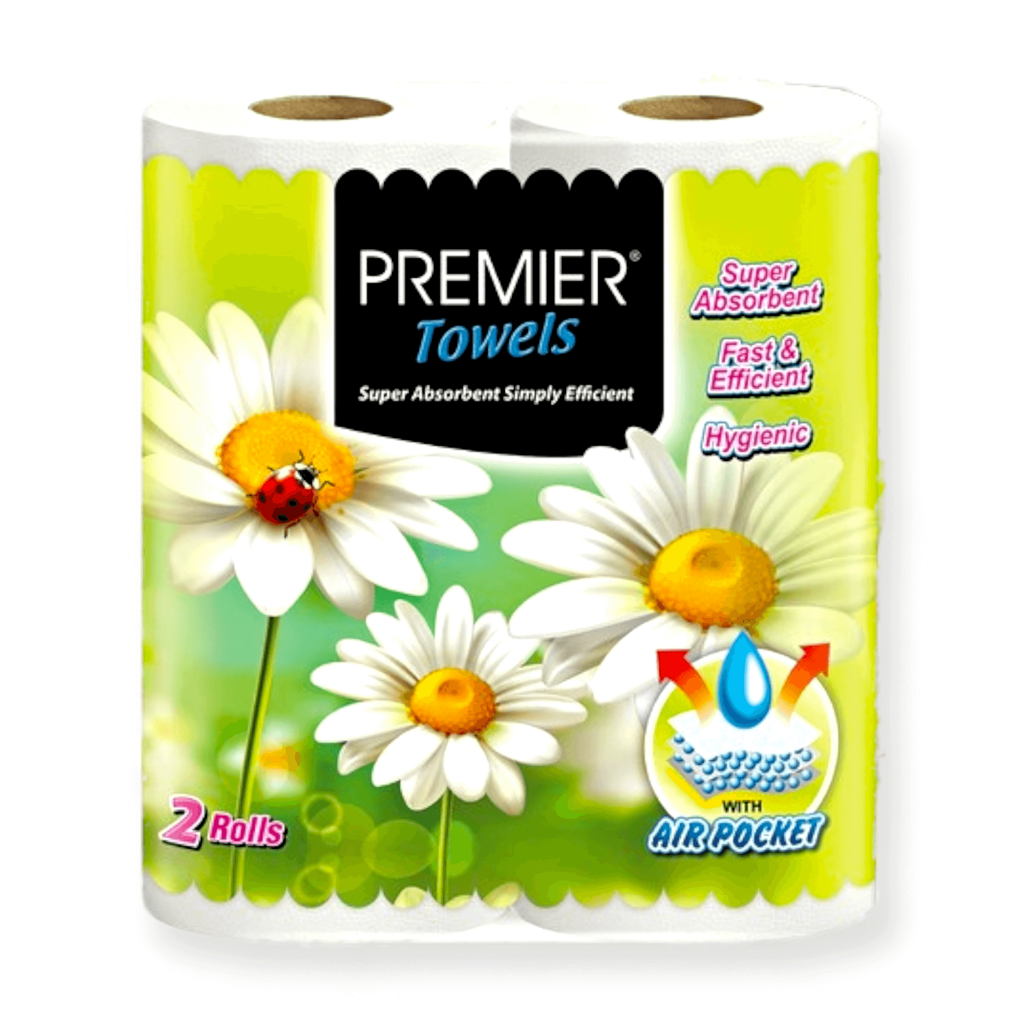 Premier Towels Super Absorbent Simply Efficient With Air Pocket 2 Rolls ...